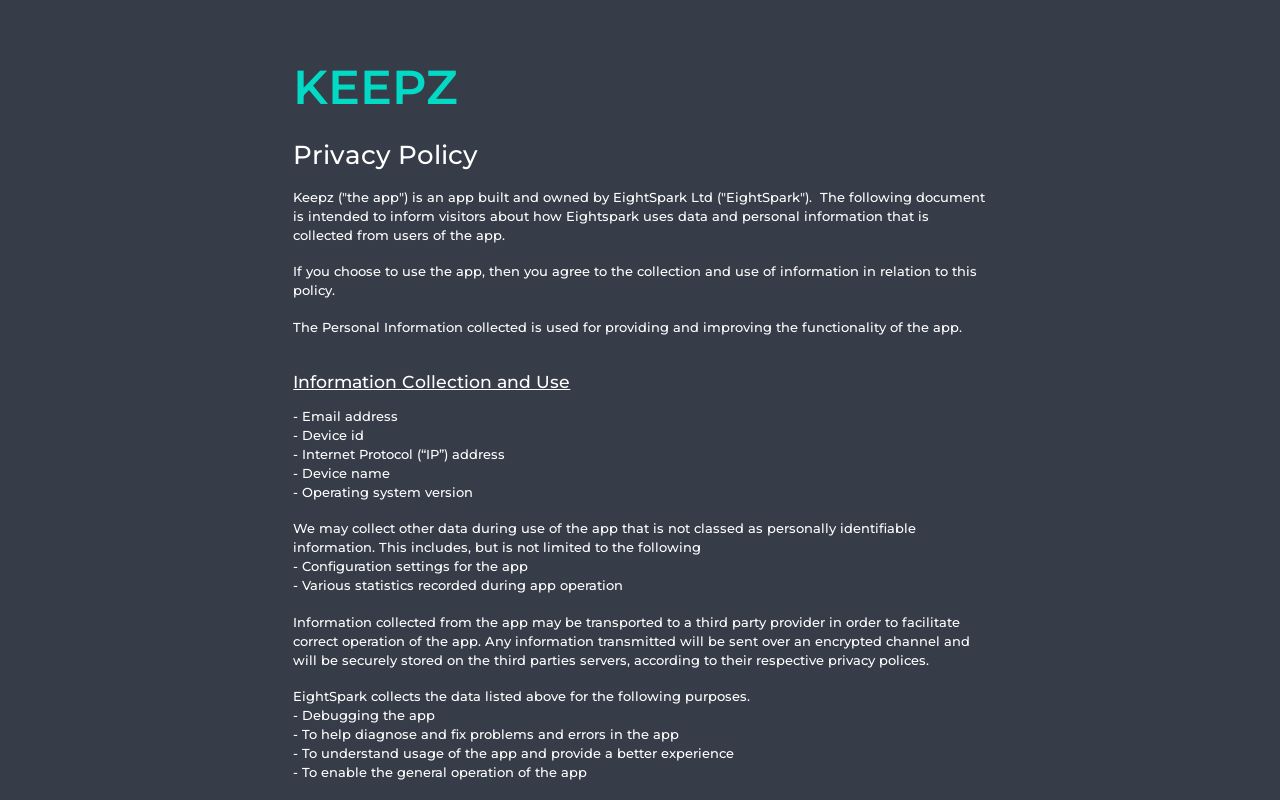 Keepz Privacy Policy